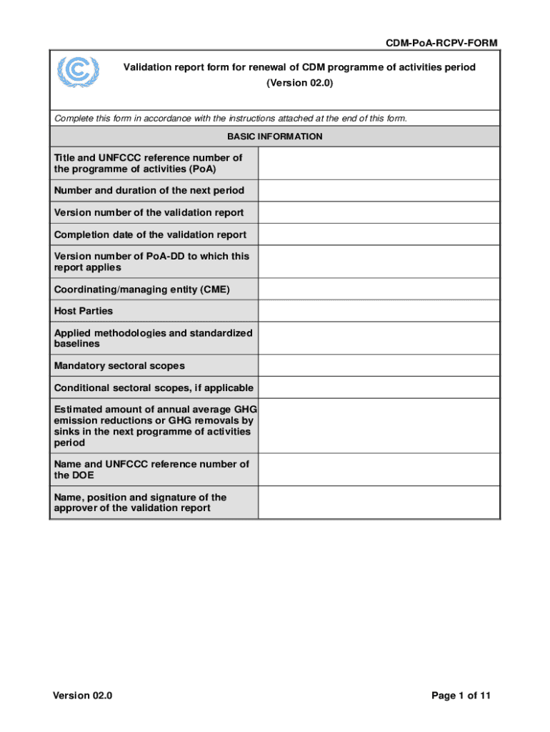 Fillable Online cdm unfccc Process Validation Report Template: Top 5 ...
