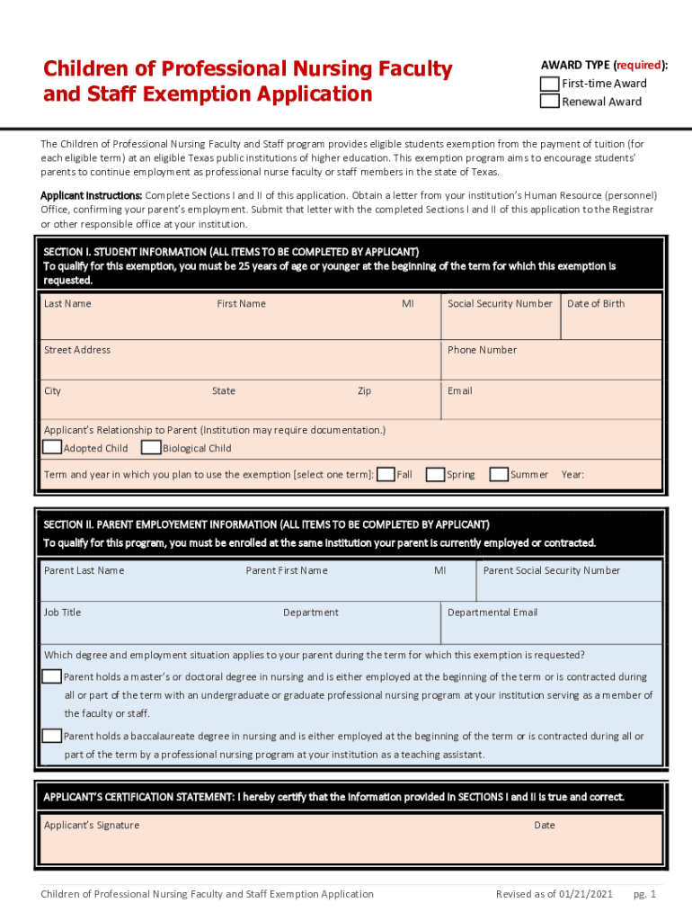 Fillable Online Children of Professional Nursing Faculty and Staff ...