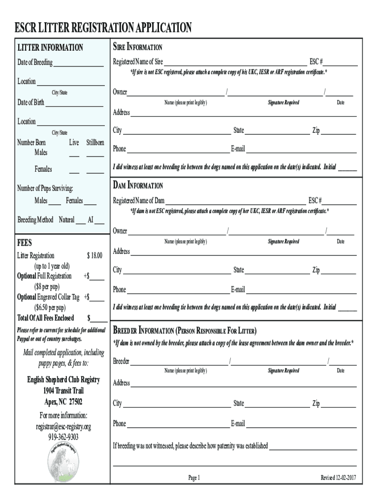 Fillable Online LITTER REGISTRATION APPLICATION - acacanines.com Fax ...