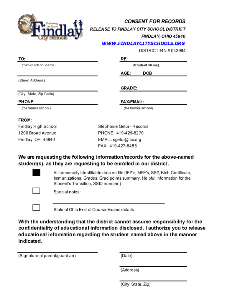 Fillable Online Forms & Resources Findlay City Schools - FCS Fax Email Print - pdfFiller