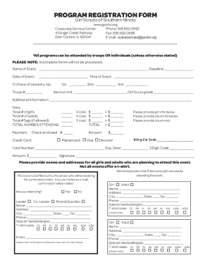 Fillable Online Program Registration Form. Program Registration Form ...