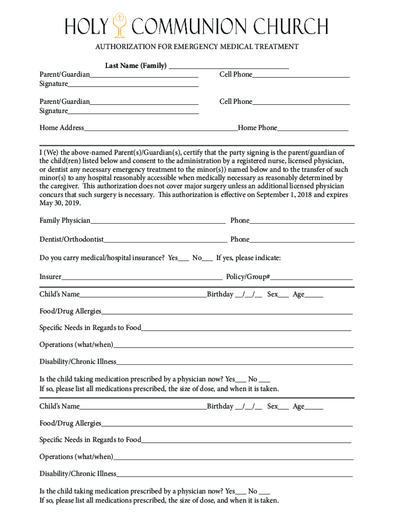 Fillable Online Parent/Guardian Emergency Contact Information, Authorization ... Fax Email Print ...