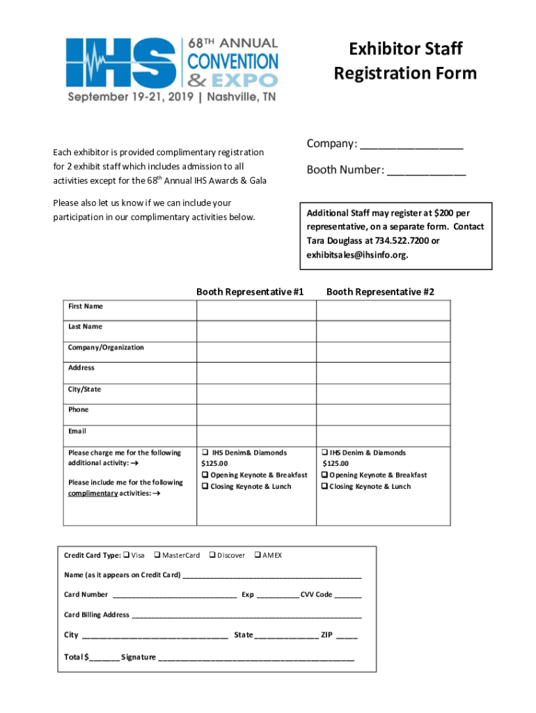 Fillable Online Exhibitor Staff Registration Form - ihsconvention.org ...