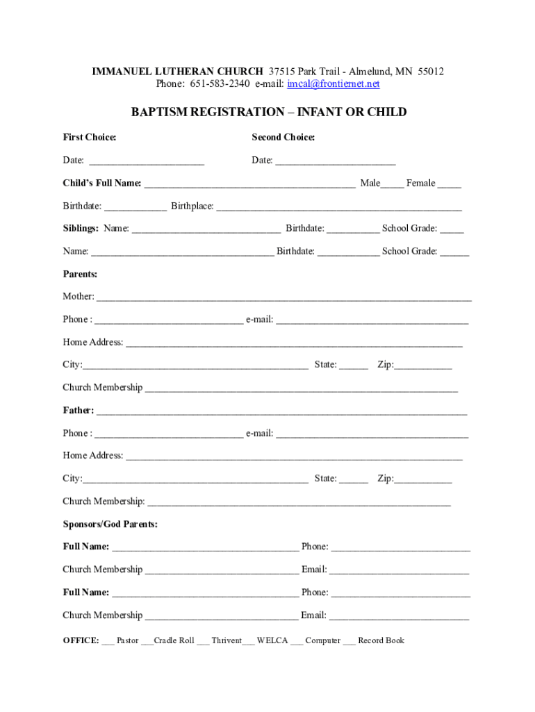 Fillable Online Baptismal registration form - Saint Raymond Catholic ...