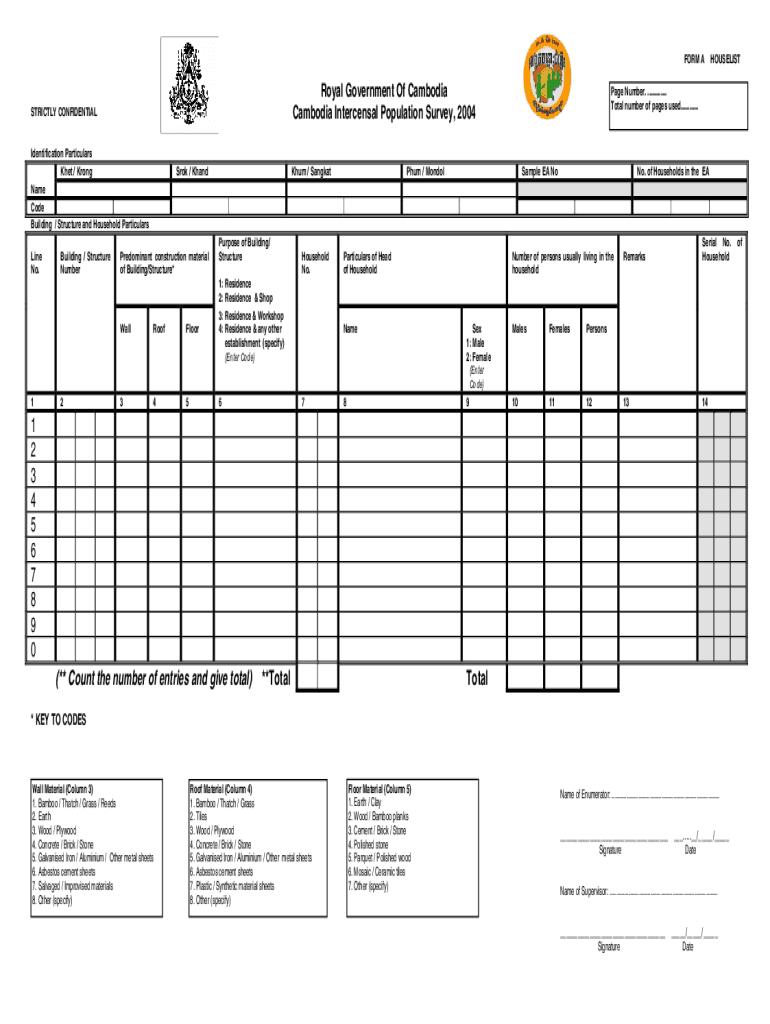 Fillable Online Royal Government Of Cambodia General Population Census ...