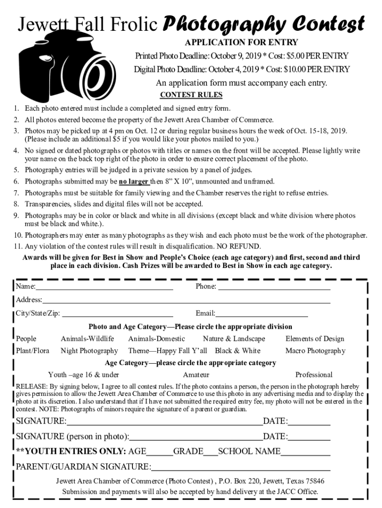 Fillable Online Jewett Fall Frolic Photography Contest Fax Email Print ...