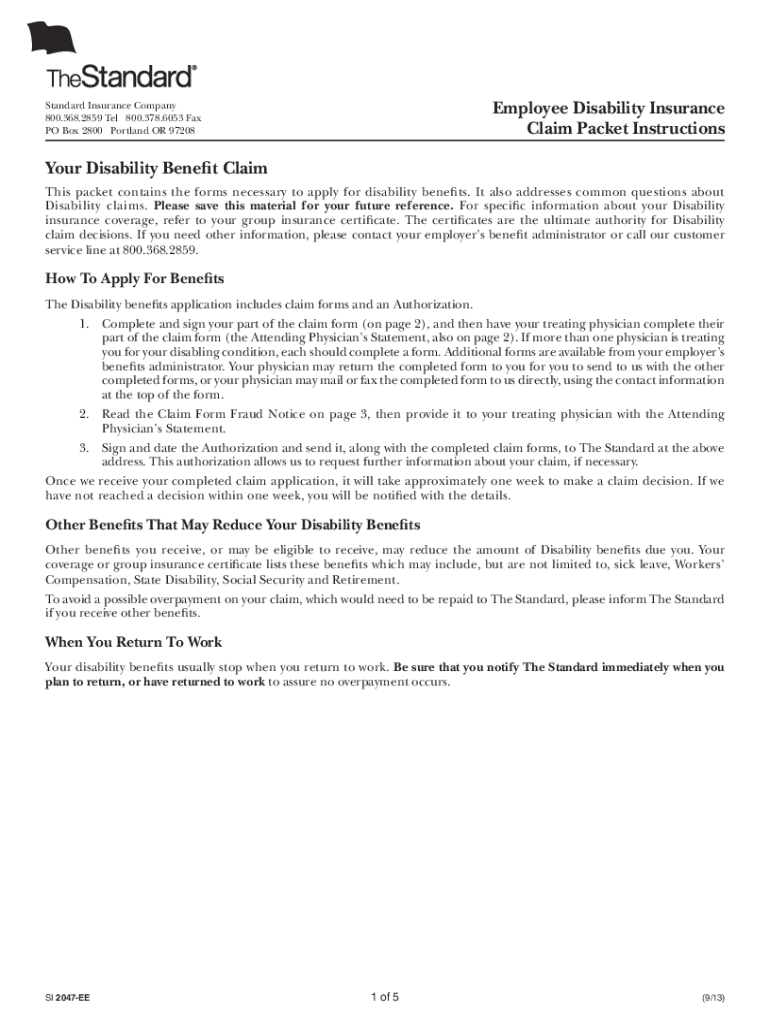Fillable Online Disability Claim Packet - Employee Portion, 2047ee.pdf ...