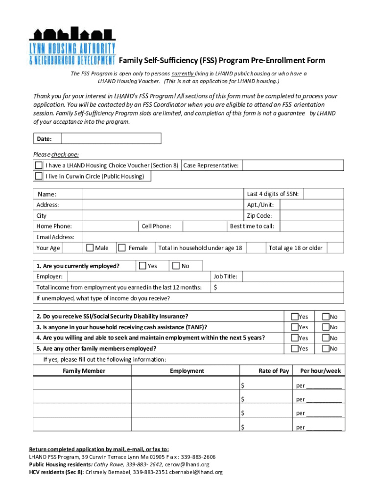 Fillable Online FAMILY SELF-SUFFICIENCY PROGRAM Pre-Enrollment Form ...
