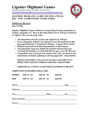 Fillable Online 2019 LHG Keg Toss entry Form Fax Email Print - pdfFiller