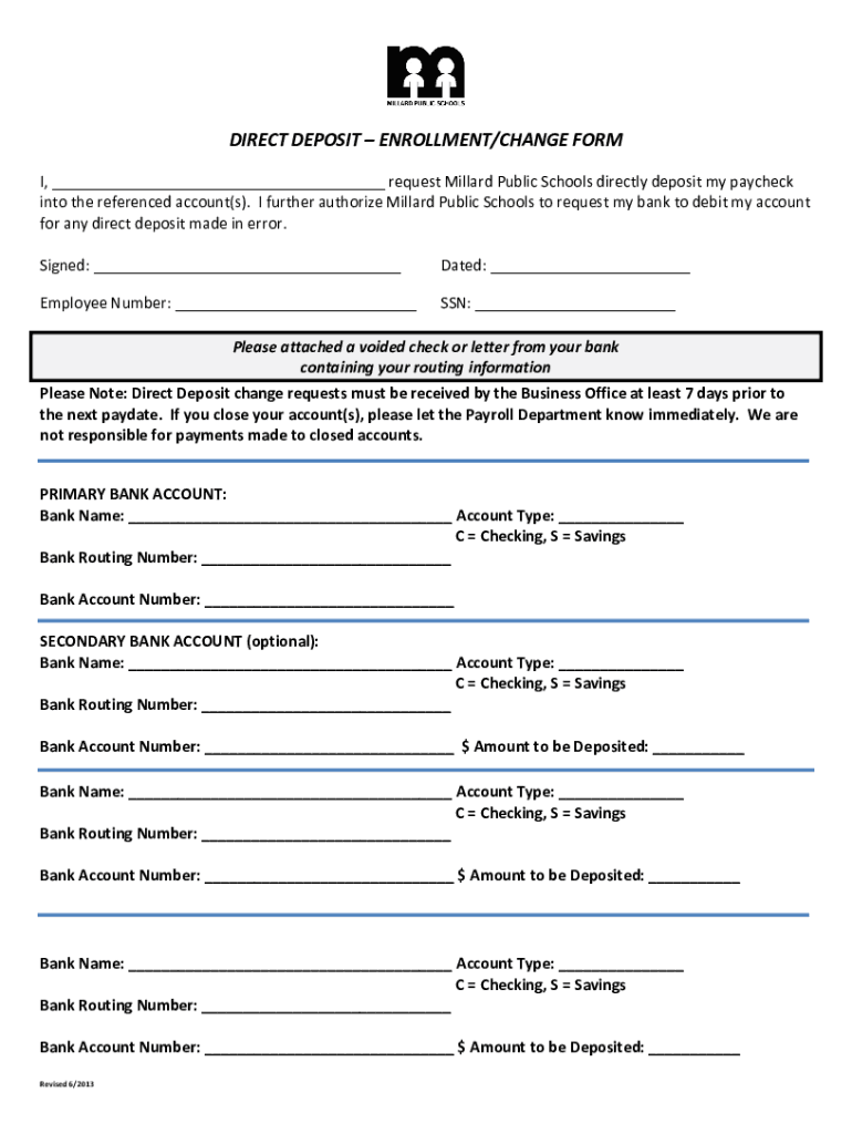 Fillable Online DIRECT DEPOSITENROLLMENT/CHANGE FORM Fax Email Print ...