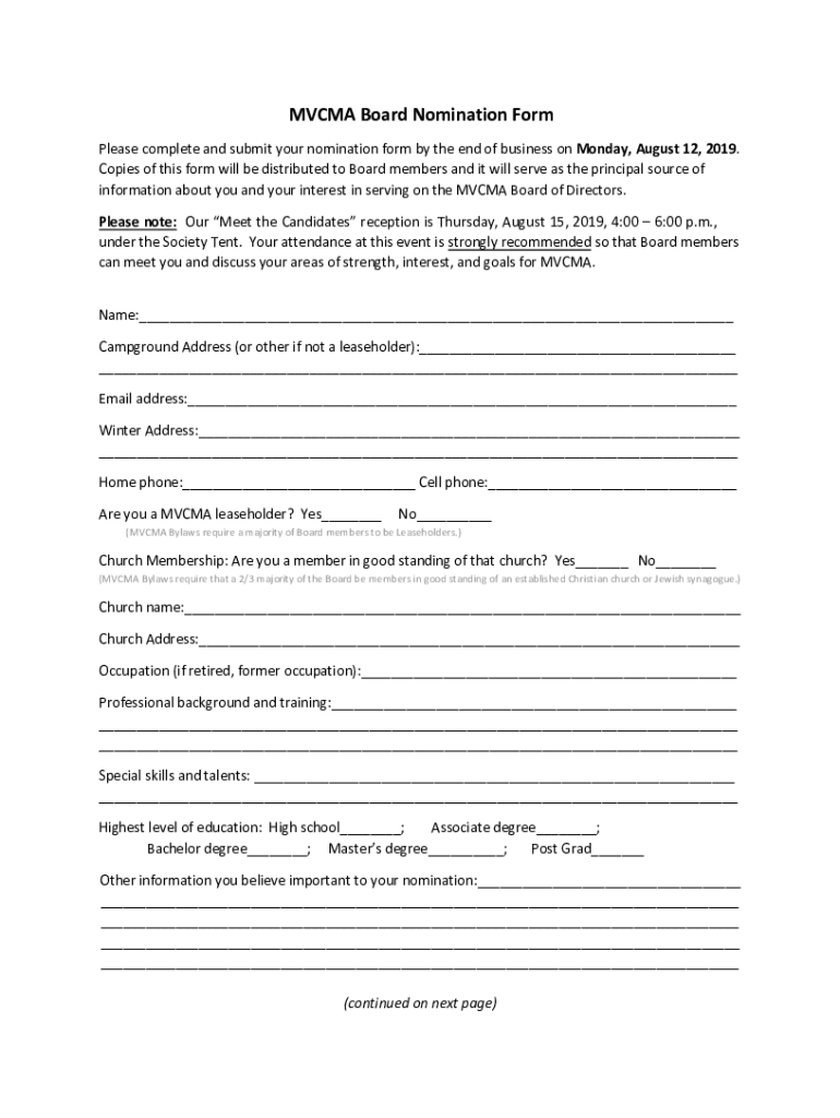 Fillable Online MVCMA Board Application Form - MARTHA'S VINEYARD CAMP MEETING ... Fax Email ...