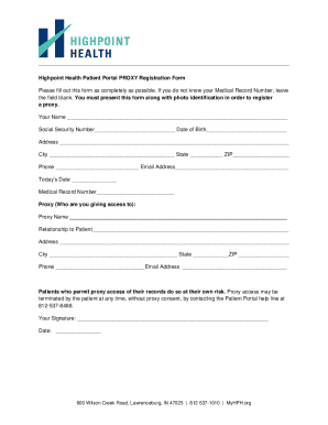 Fillable Online Highpoint Health Patient Portal PROXY Registration Form ...