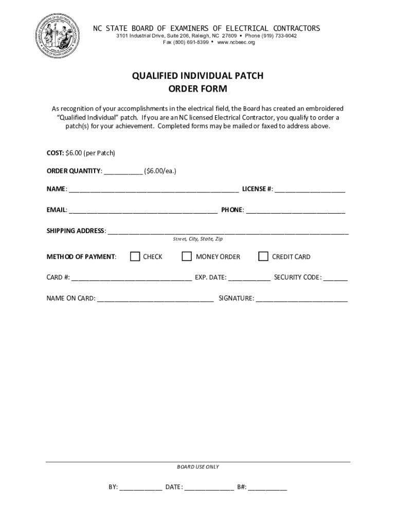 Fillable Online Qualified Patch Order Form Fax Email Print - pdfFiller