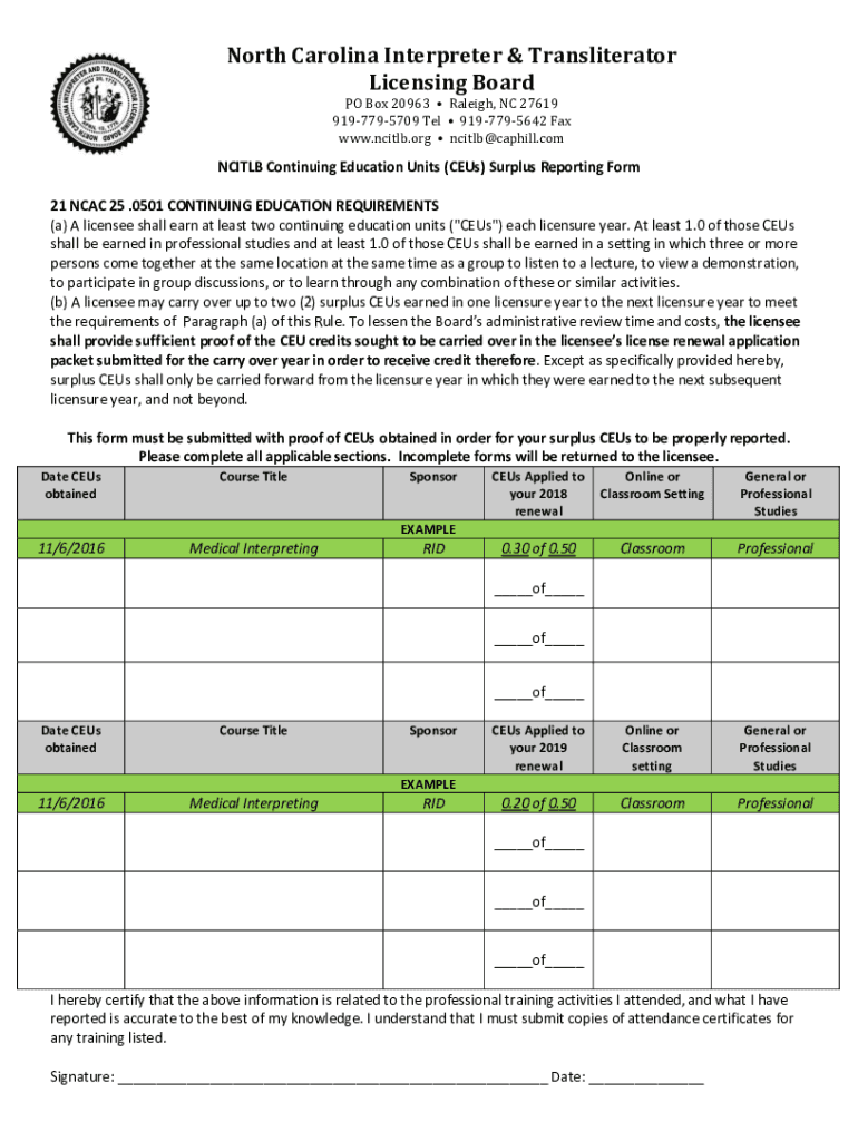 Fillable Online North Carolina Interpreters and Transliterators ...NC ...