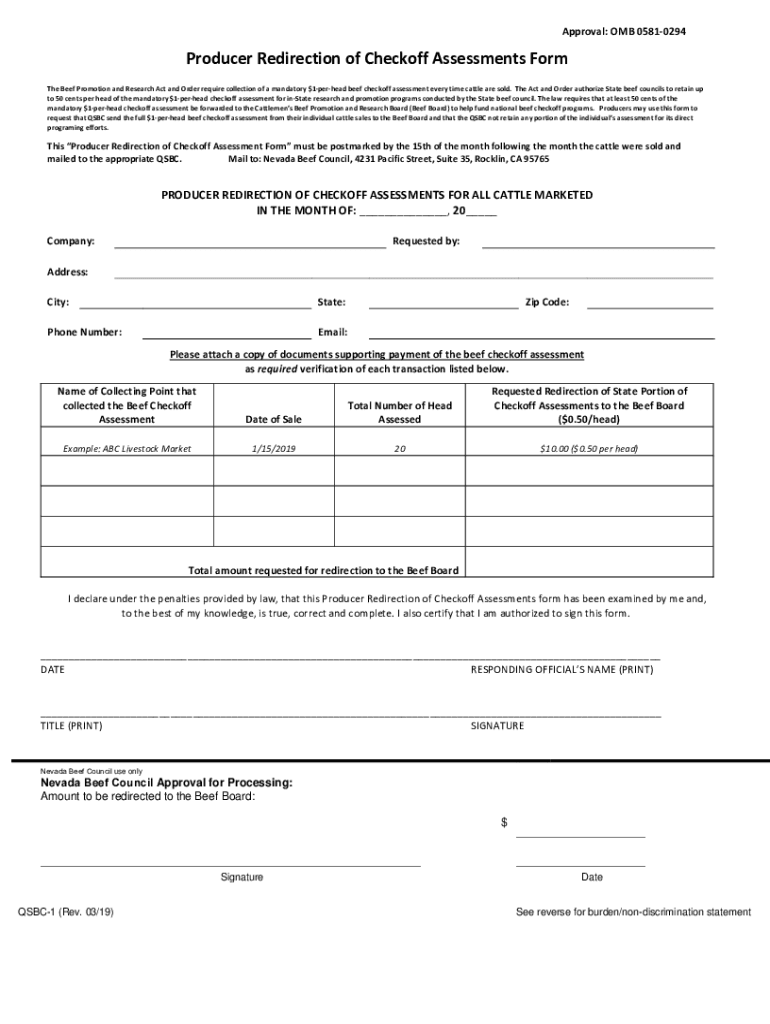 Fillable Online Producer Redirection of Checkoff Assessments Form Fax ...