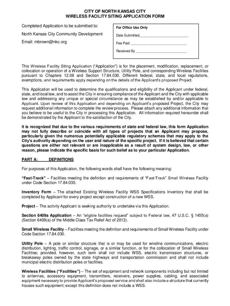 Fillable Online WIRELESS FACILITY SITING APPLICATION FORM Fax Email ...