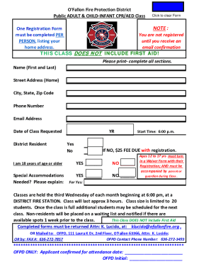 MO Public Adult & Child-Infant CPR/AED Class Registration Form 2018 ...