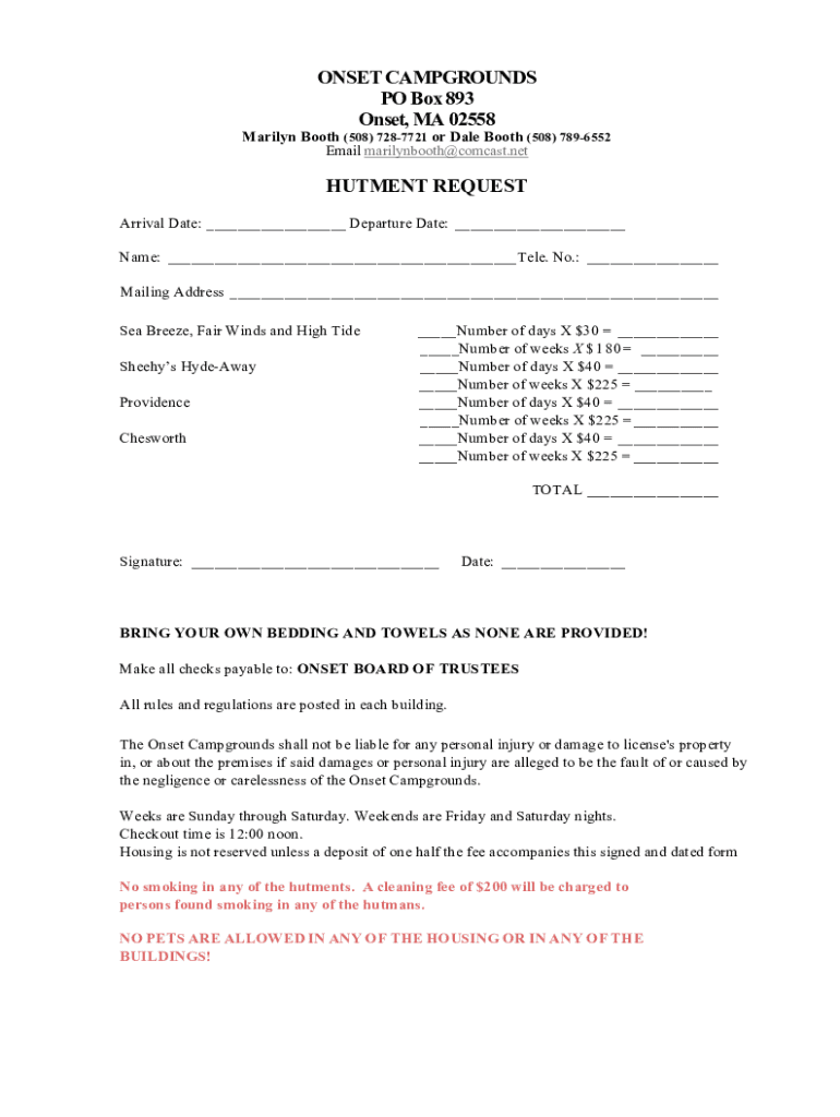 Fillable Online ONSET CAMPGROUNDS Fax Email Print - pdfFiller