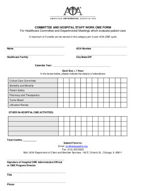 Fillable Online COMMITTEE AND HOSPITAL STAFF WORK CME FORM For ...