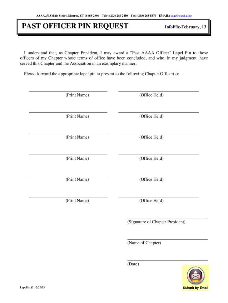 Fillable Online PAST OFFICER PIN REQUEST Fax Email Print - pdfFiller