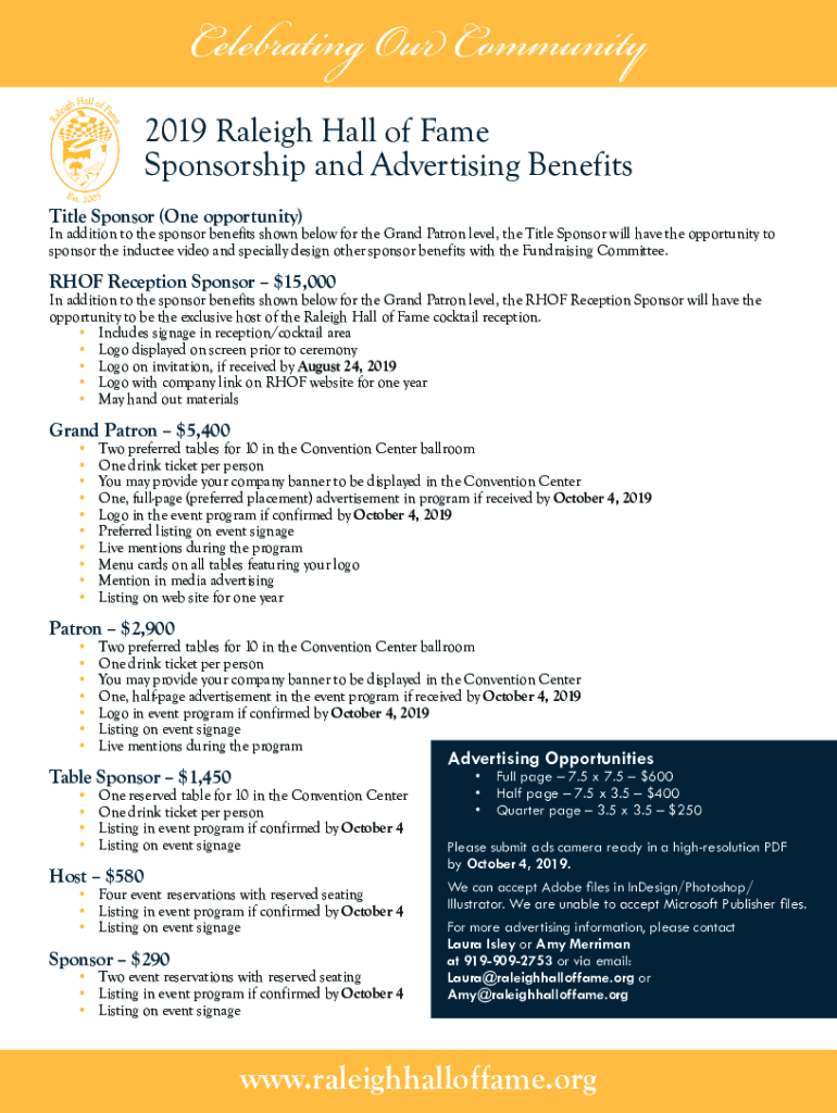 Fillable Online Cele ating Our Community - Raleigh Hall Of ...