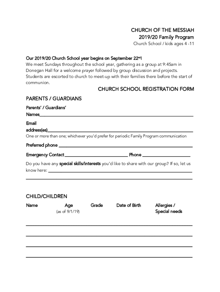 Fillable Online Kids Sunday School - Children Church Services Fax Email ...