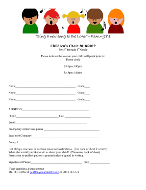 Fillable Online Children's Choir Permissio Form 2018-2019 Fax Email ...