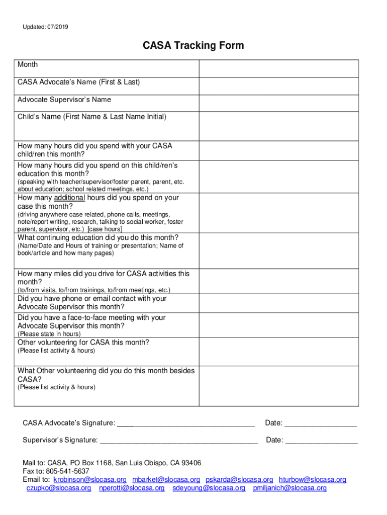 Fillable Online CASA Tracking Form Fax Email Print - pdfFiller