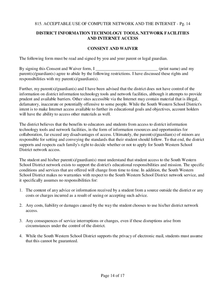 Fillable Online 815. ACCEPTABLE USE OF INTERNET, COMPUTERS AND NETWORK ... Fax Email Print ...