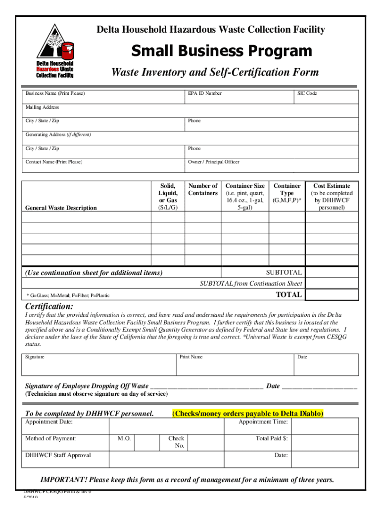 Fillable Online Household Hazardous Waste - Delta DiabloHousehold ...
