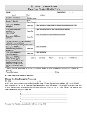 Fillable Online Preschool Student Health Form Fax Email Print - pdfFiller