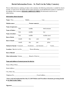 Fillable Online 19-07-25 Burial Information Form Fax Email Print ...