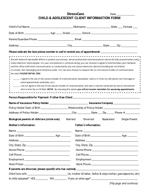 Fillable Online MINOR CLIENT INFORMATION FORM - StressCare Fax Email ...