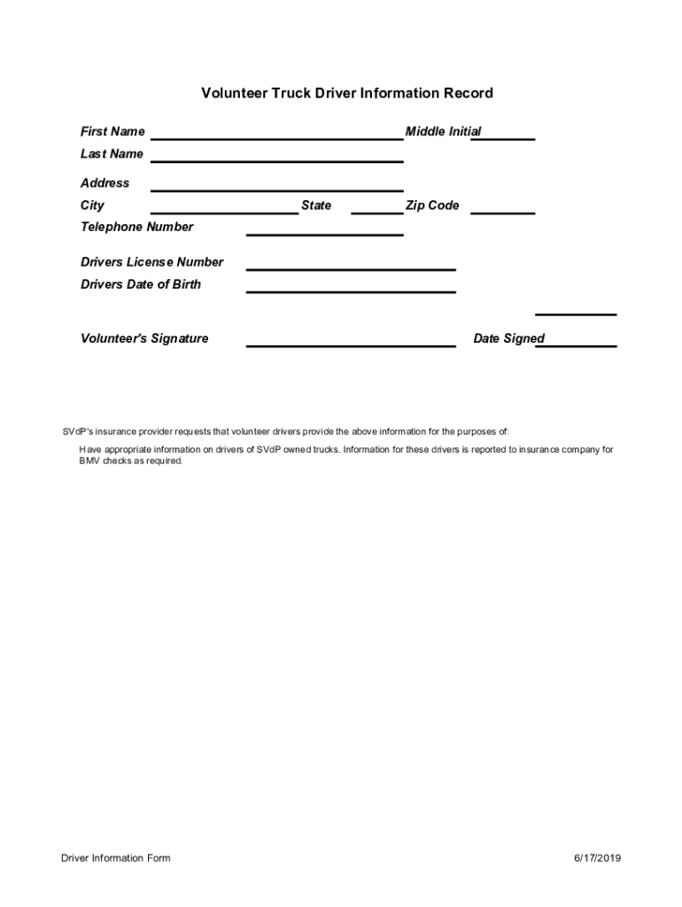 Fillable Online Volunteer Drivers - Ohio Department of Transportation ...