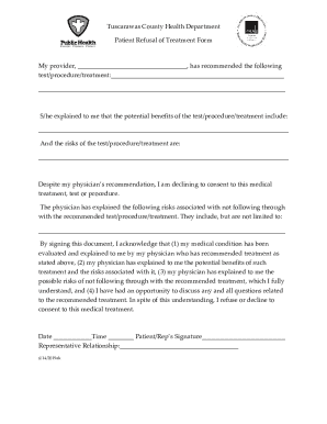 Fillable Online Patient Refusal of Treatment Form - TUSCARAWAS COUNTY ...