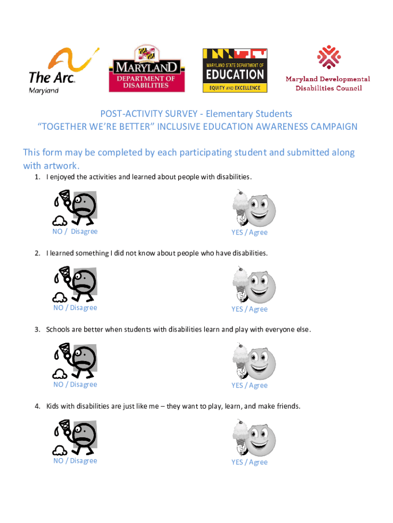 Fillable Online POST-ACTIVITY SURVEY - Elementary Students TOGETHER ...
