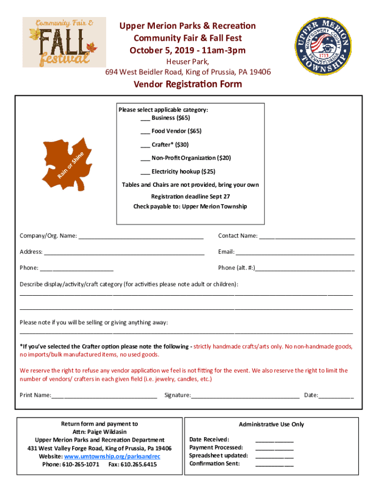 Fillable Online Upper Merion Township Community Fair and Fall FestKing ...
