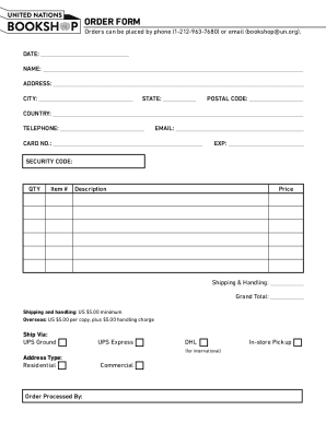 Fillable Online shop un United Nations Bookshop Order Form. Order form ...