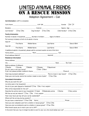 Fillable Online Adoption Agreement Cat (UAF Copy) - United Animal ...