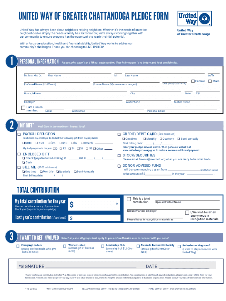 Fillable Online UNITED WAY OF GREATER CHATTANOOGA PLEDGE FORM Fax Email ...