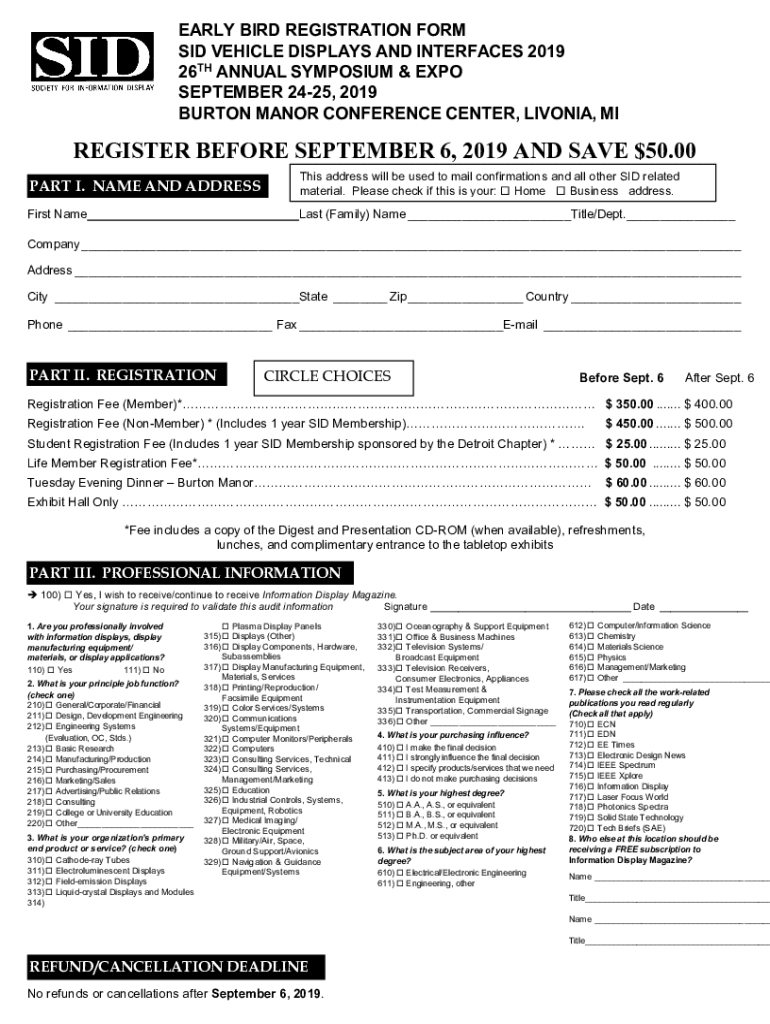 Fillable Online SID VEHICLE DISPLAYS AND INTERFACES 2019 Fax Email ...