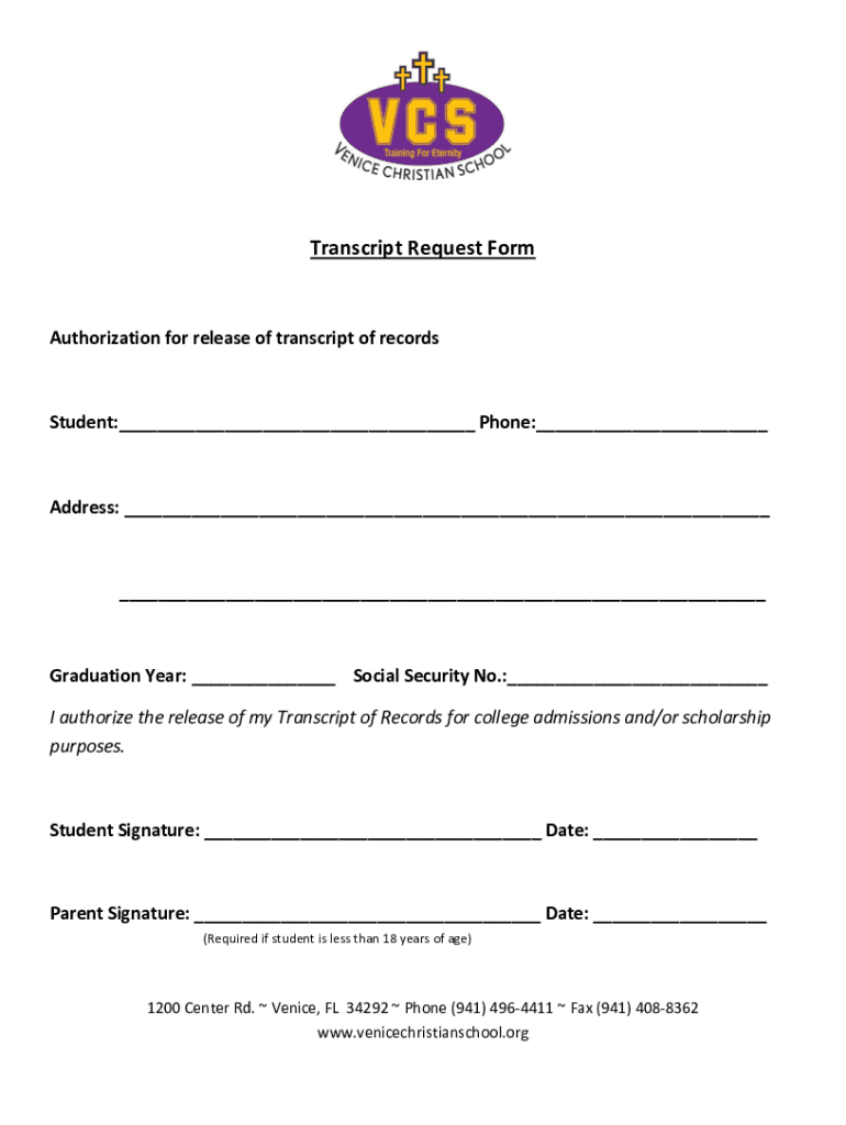 Fillable Online Authorization for release of transcript of records Fax ...
