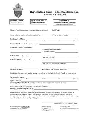 Fillable Online Adult Confirmation Registration Form - Roman Catholic ...
