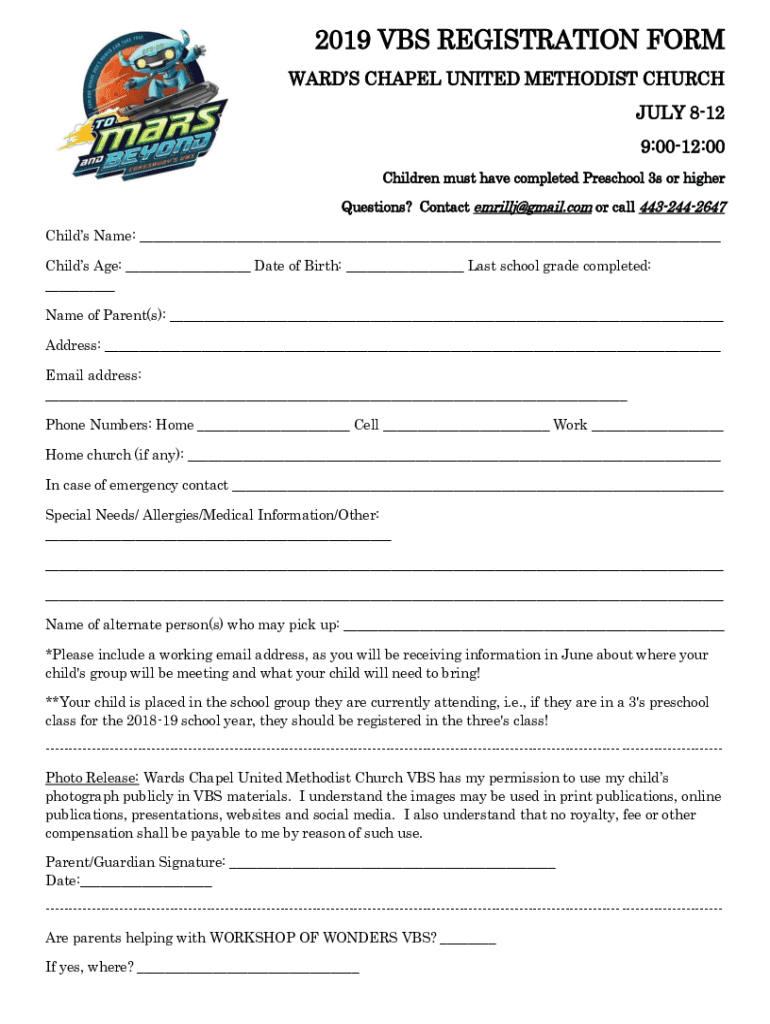 Fillable Online Vacation Bible School Registration Form Template JotFormRoar VBS 2019 Free ...