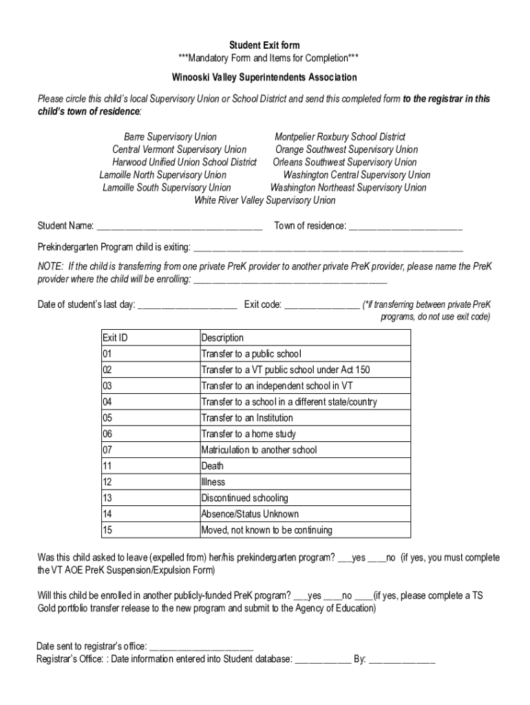 Fillable Online STUDENT EXIT FORM - Formsite Fax Email Print - pdfFiller