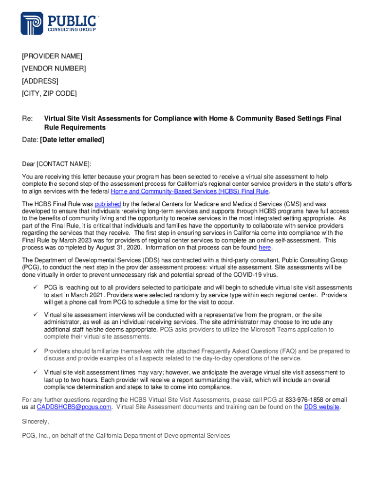 Fillable Online HCBS Virtual Assessment Provider Letter Fax Email Print ...