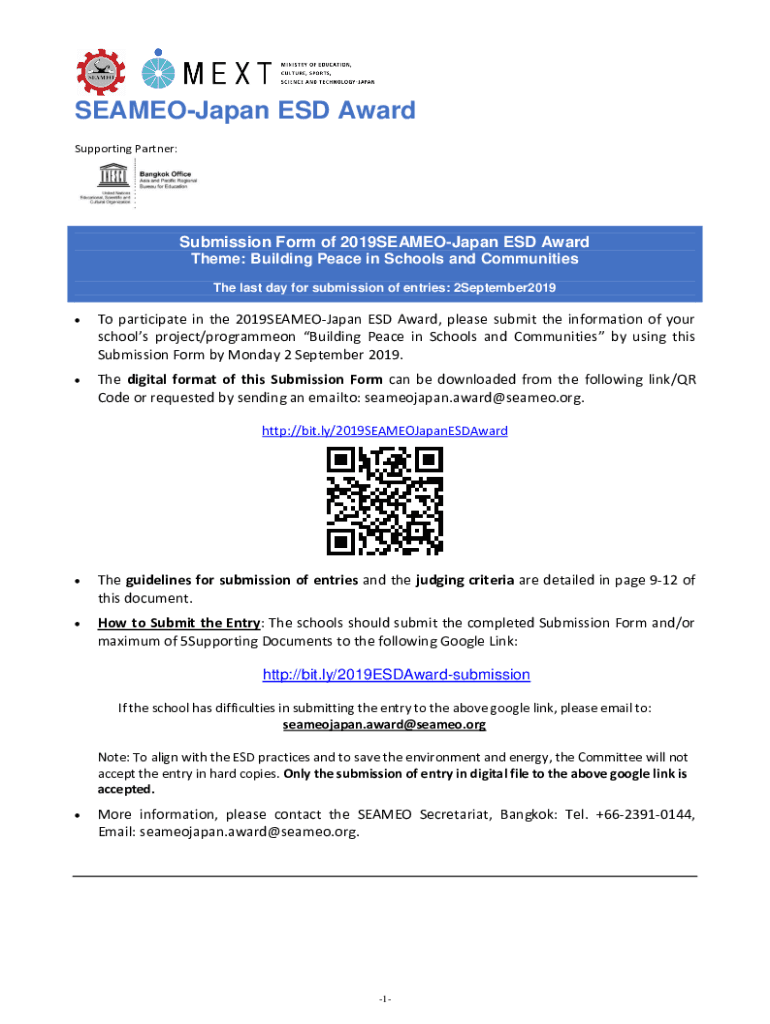Fillable Online 'SEAMEO-Japan ESD Award ' Fax Email Print - pdfFiller