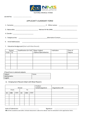 Fillable Online APPLICANTS SUMMARY FORM Fax Email Print - pdfFiller