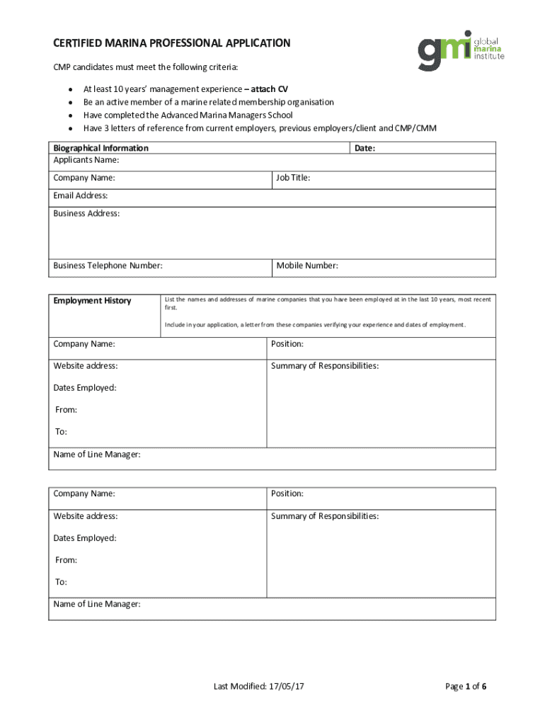 Fillable Online CMP Application Form Final 2017 Fax Email Print - pdfFiller