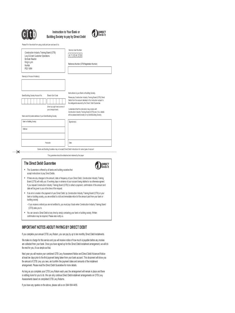 Fillable Online Instruction to Your Bank or Building Society to pay by ...